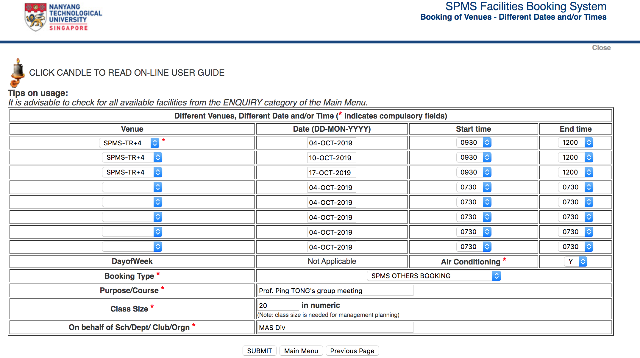 Booking LT/TR Room — MIG Documentation